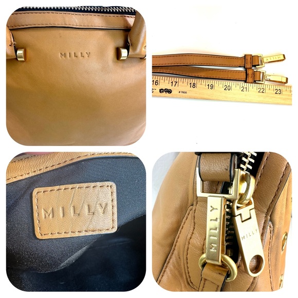 Milly | Bags | Milly Designer Kent Grommet Embellished Leather Satchel Caramel Shoulder Bag ...